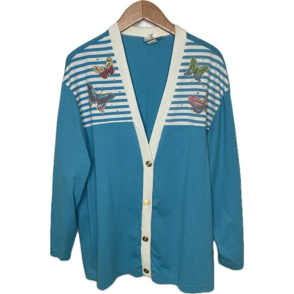 Blair | Sweaters | Vintage Blair Womens Blue Cardigan Butterfly Deep V ...